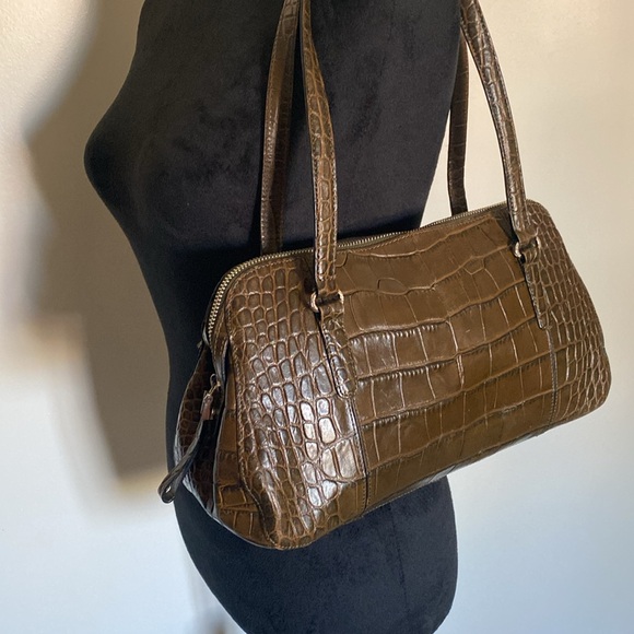 Monsac | Bags | Monsac Leather Shoulder Bag Crock Embossed Green ...